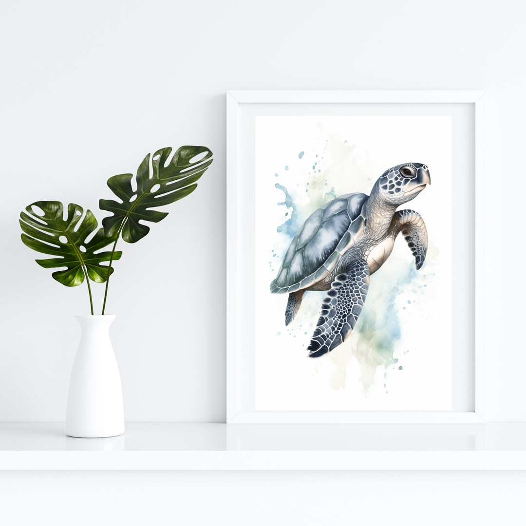 Blue Watercolor Sea Turtle Wall Art | Nautical & Maritime Room Decor ...