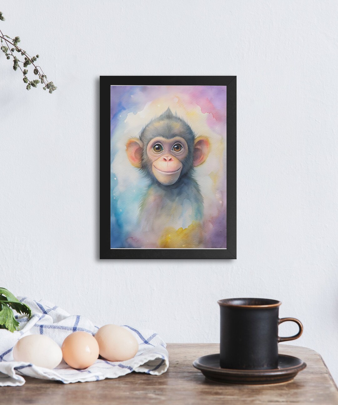 Baby Monkey Art Print Watercolor Nursery Poster Digital Download Cute ...