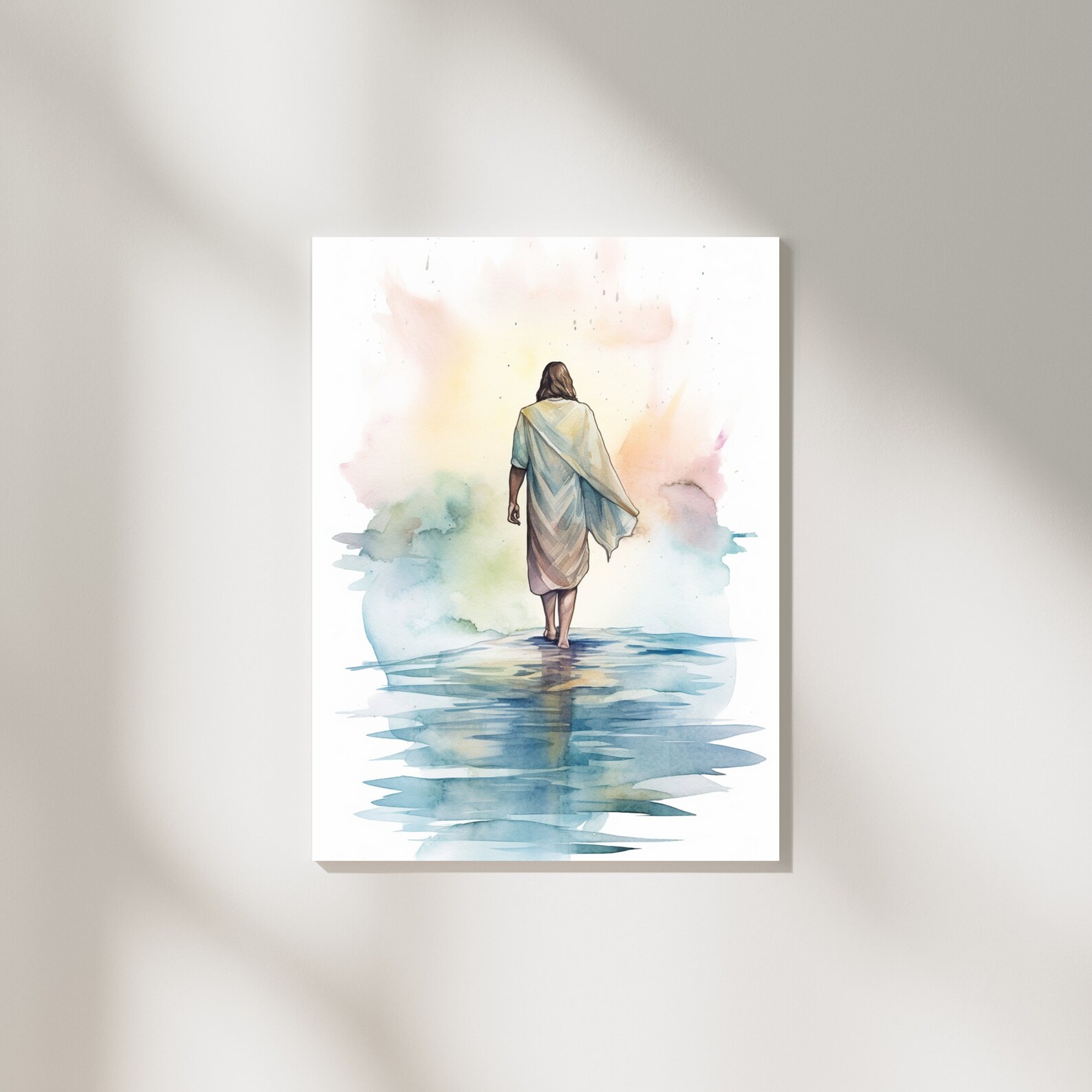 Jesus Christ Walking on Water Watercolor Pastel Wall Art Print ...