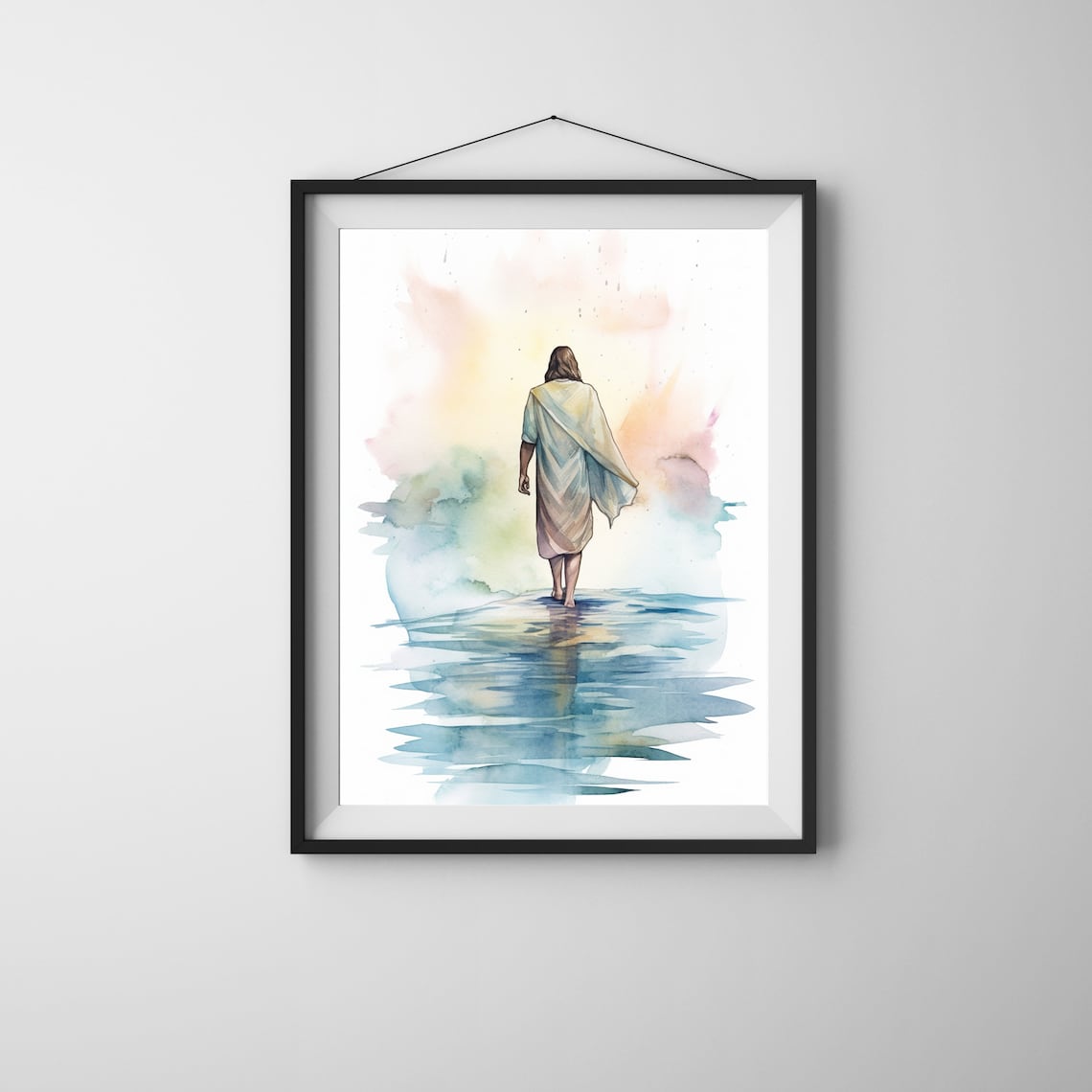 Jesus Christ Walking on Water Watercolor Pastel Wall Art Print ...