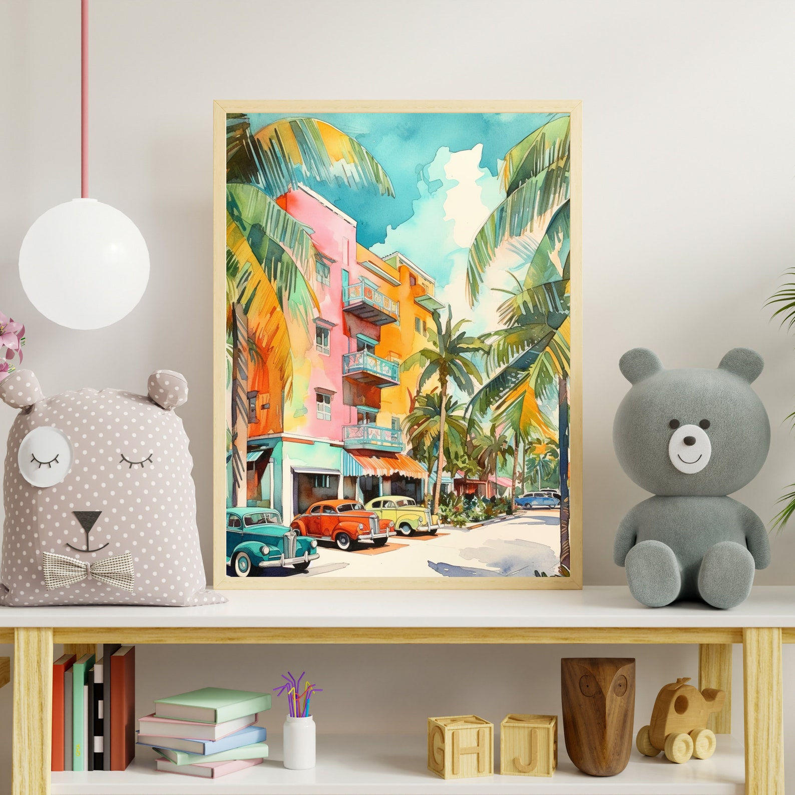 Miami City Pastel Watercolor Art Print Instant Download Printable ...