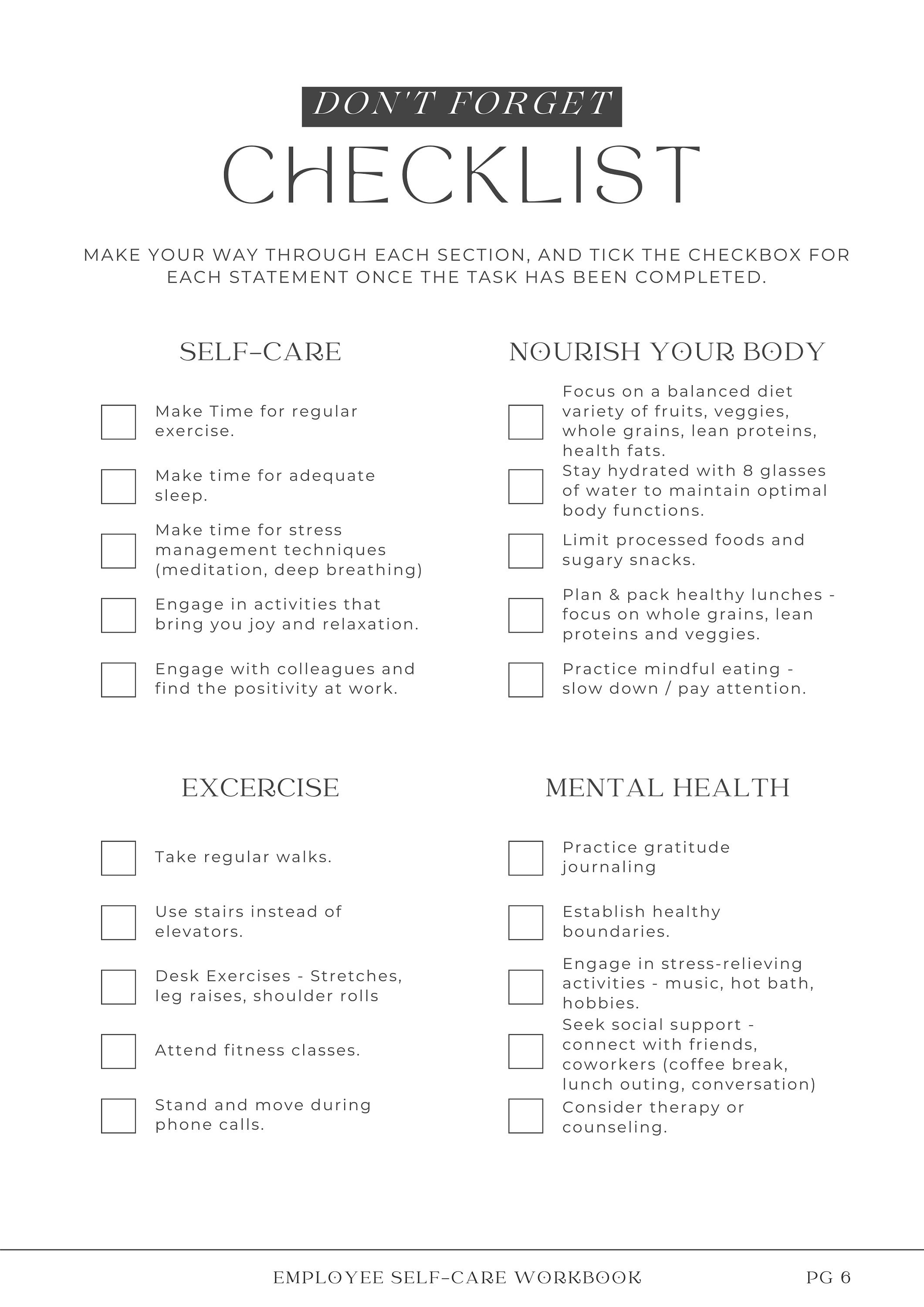 Employee Self-care Workbook Template - Digital Download - Employee ...