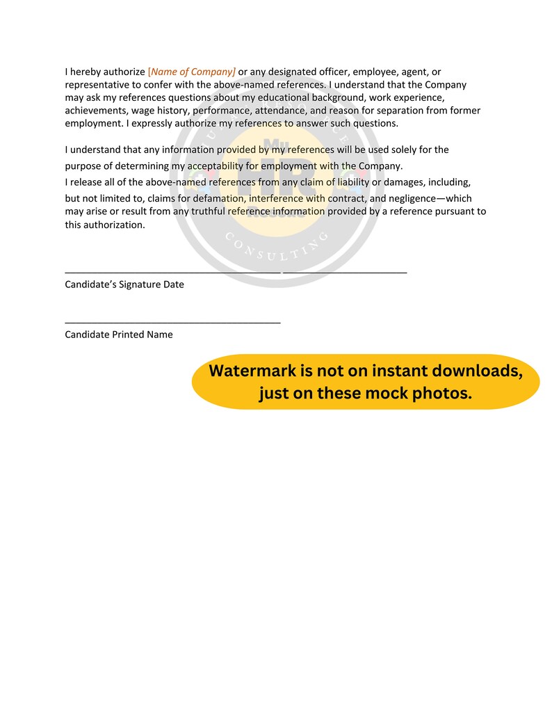 Candidate Reference Check Authorization Form-template (PDF and Word) - Etsy