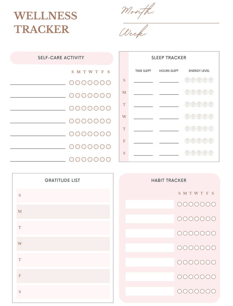 Wellness Tracker Template - Digital Download - Etsy
