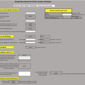 Labor & Gross Profit Burden Calculator - Excel Template - Excellent ...