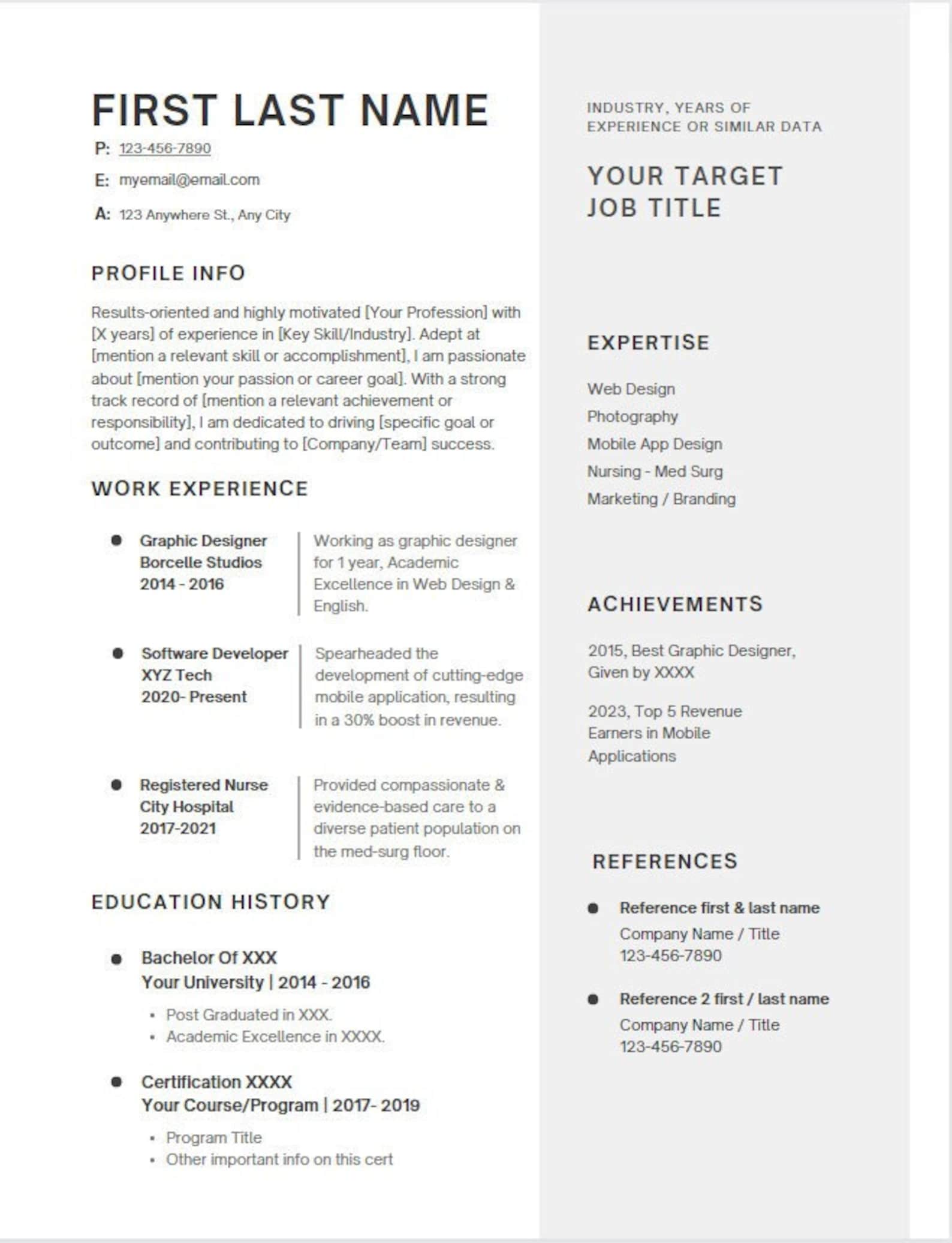 Resume 106 - Simple & Brief Resume Template - Instant Download in Word ...
