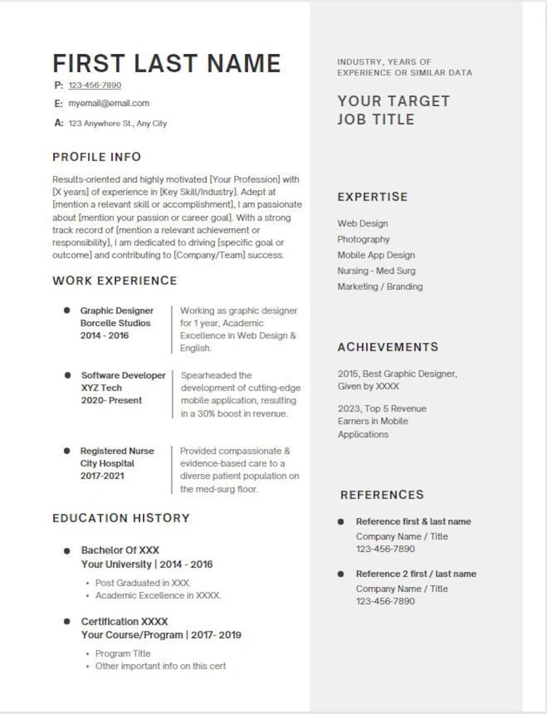 Resume 106 - Simple & Brief Resume Template - Instant Download in Word ...