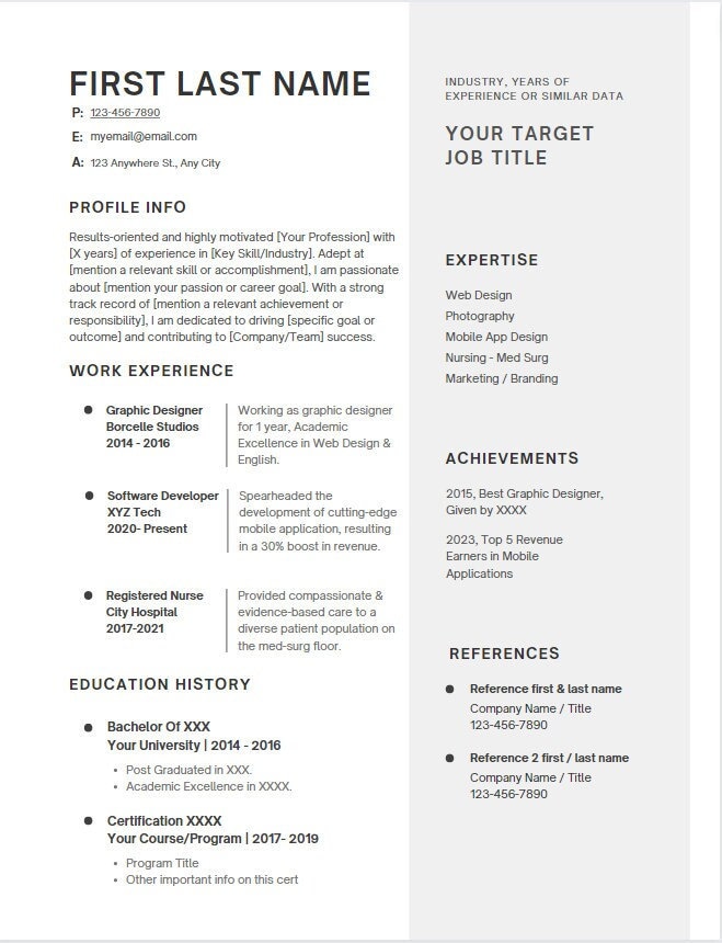 Resume 106 - Simple & Brief Resume Template - Instant Download in Word ...