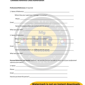 Candidate Reference Check Authorization Form-template (PDF and Word) - Etsy