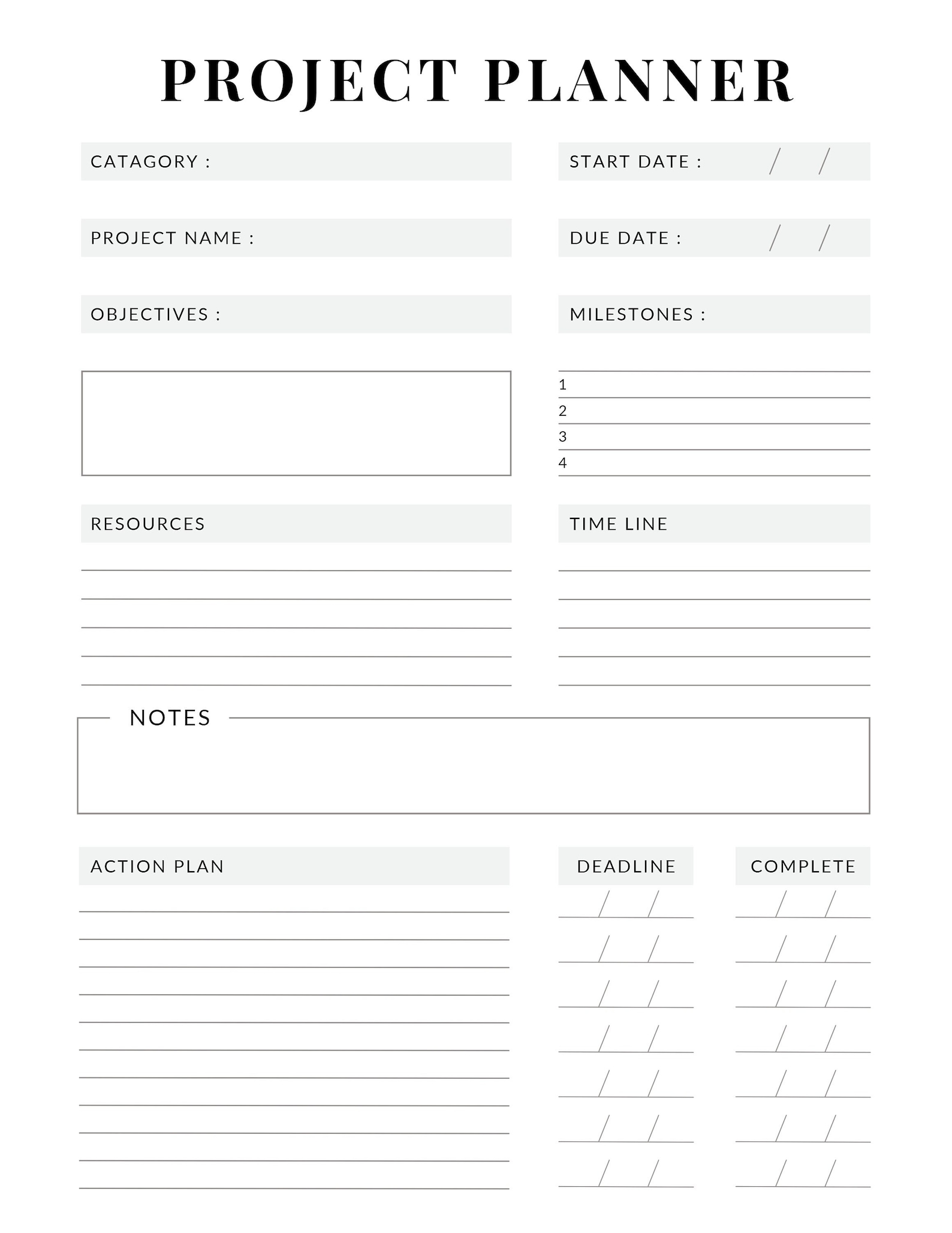 Simple Project Planner Template - Digital Download - Etsy