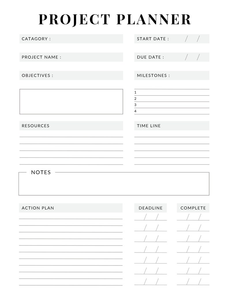 Simple Project Planner Template - Digital Download - Etsy