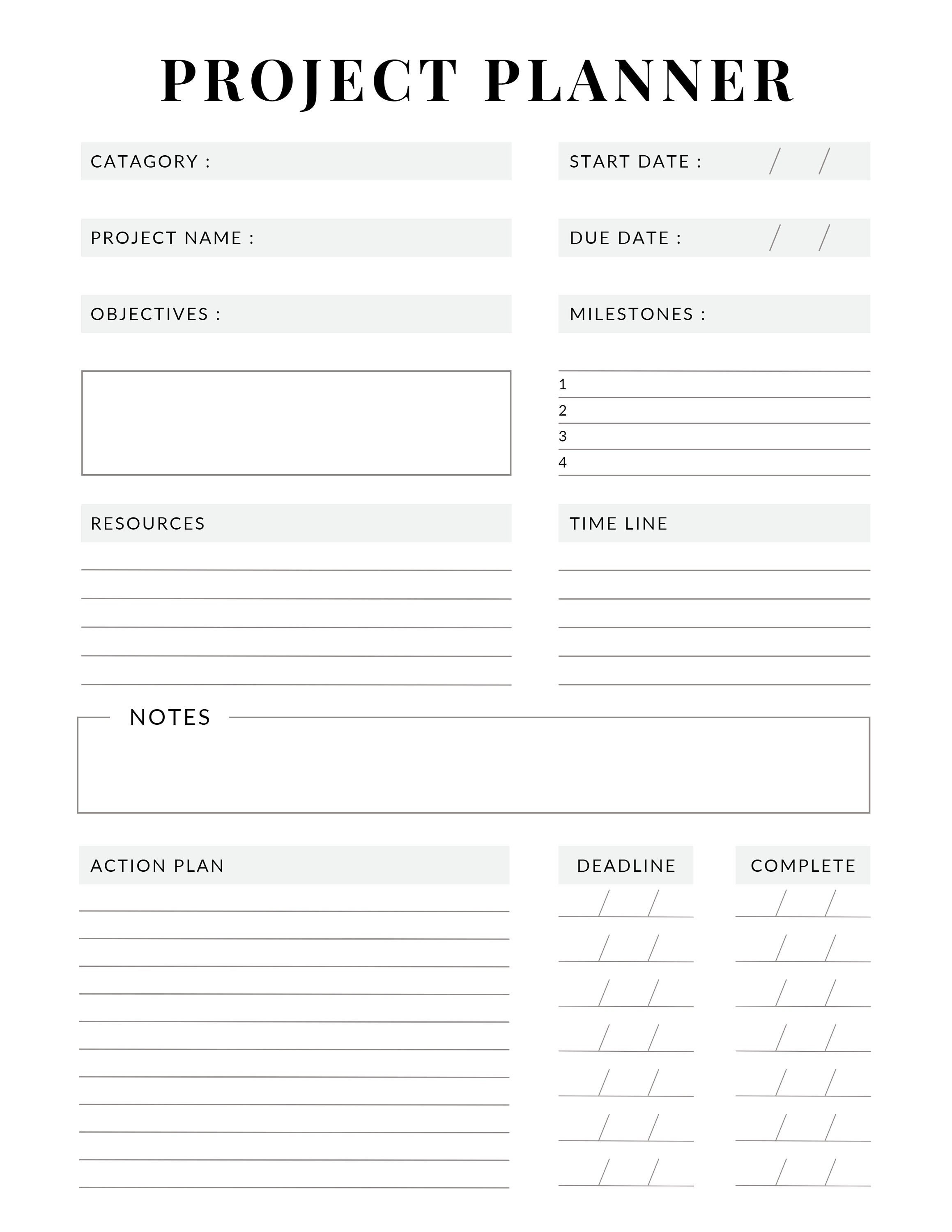 Simple Project Planner Template - Digital Download - Etsy