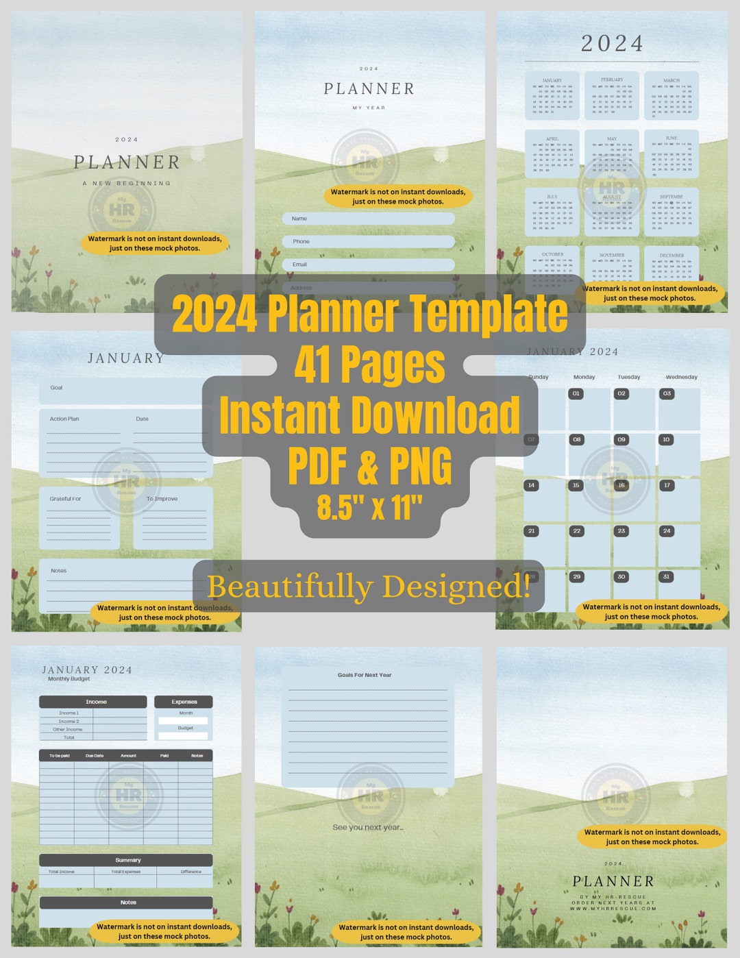 2024 Planner Template - A New Beginning - Beautiful Water Color ...