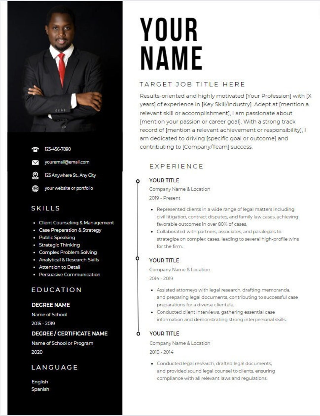 Resume 105 - Professional & Elegant Resume Template With Picture - Etsy