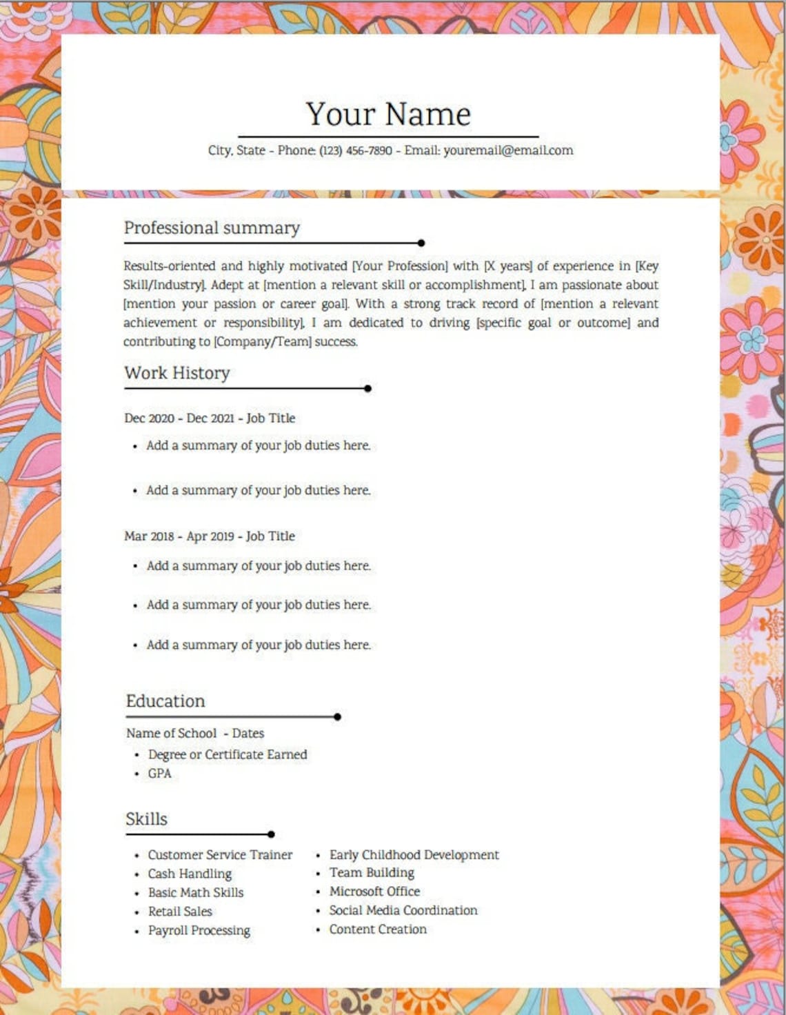 Resume 101 - Creative & Fun Resume Template - Instant Download - Etsy