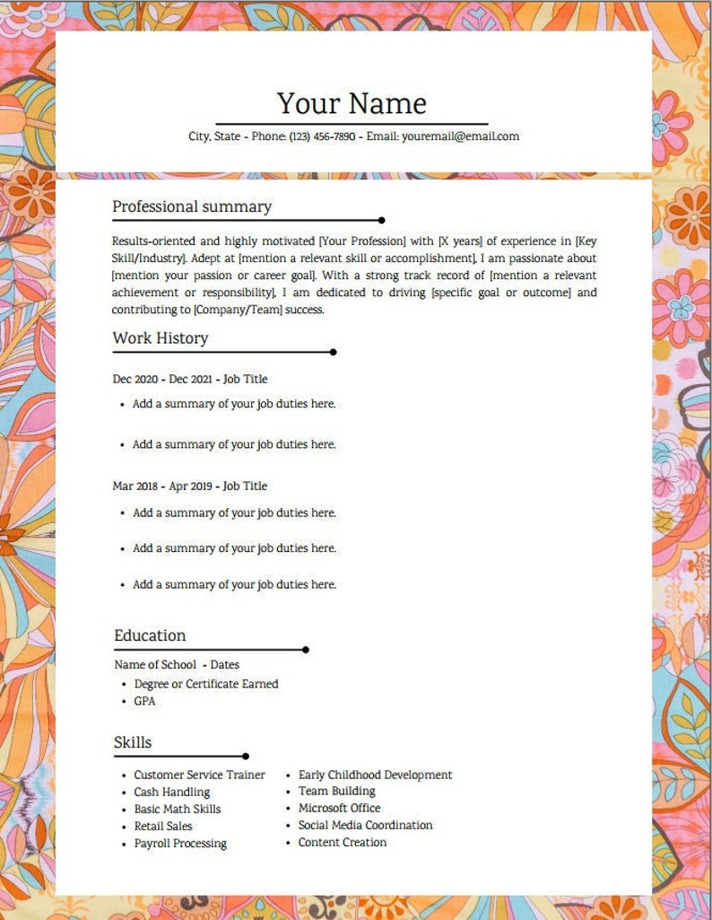 Resume 101 - Creative & Fun Resume Template - Instant Download - Etsy