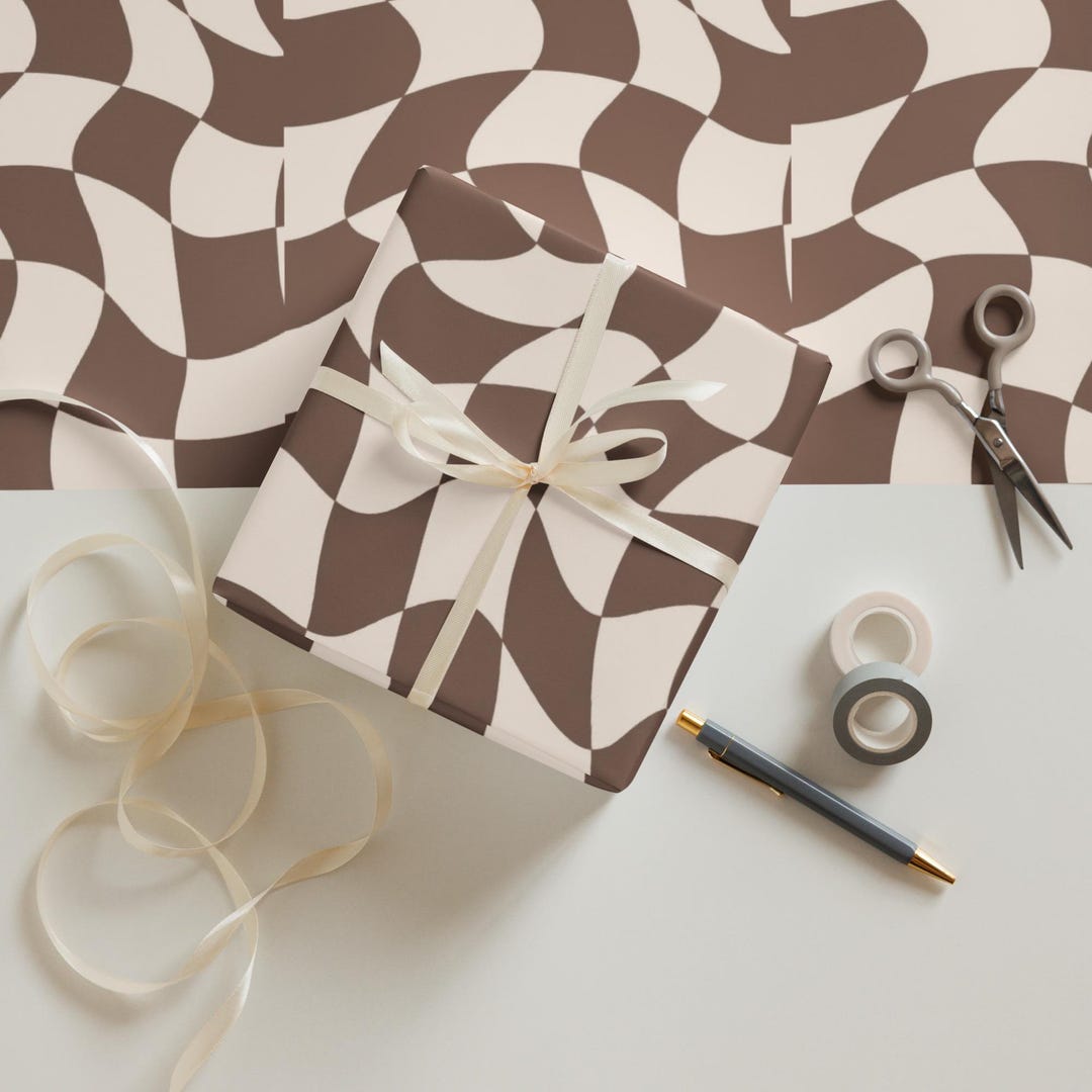 Elegant Wavy Squares Wrapping Paper - Alternating Brown and Beige ...