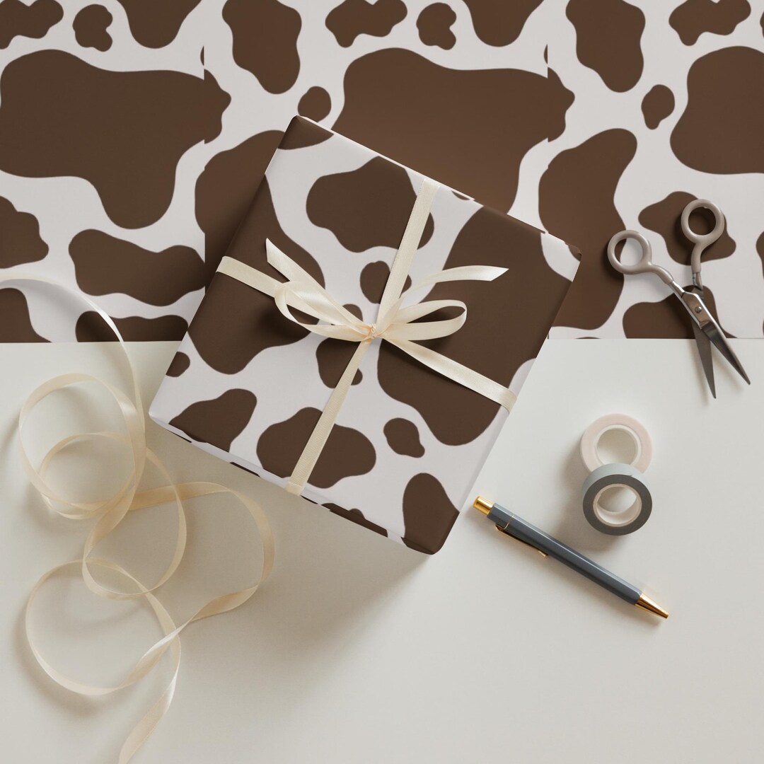 Cowhide Chic Wrapping Paper - Rustic Brown Spots on White Background ...