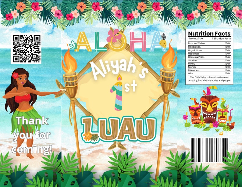 Hula Birthday Party Capri Sun Juice Box Luau Birthday Treats Water ...