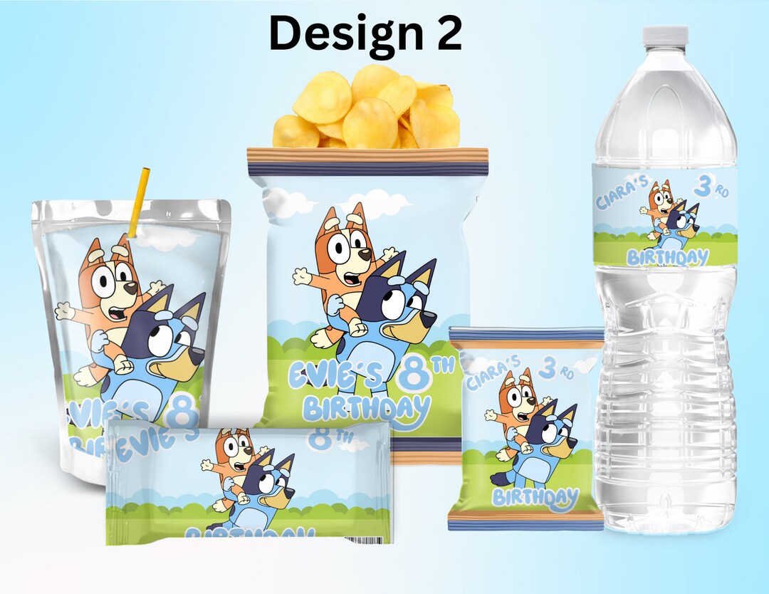 Bluey Custom Party Favor Bundle Bluey Pouch Candy Wrapper Labels Bingo ...