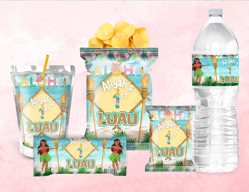 Hula Birthday Party Capri Sun Juice Box Luau Birthday Treats Water ...