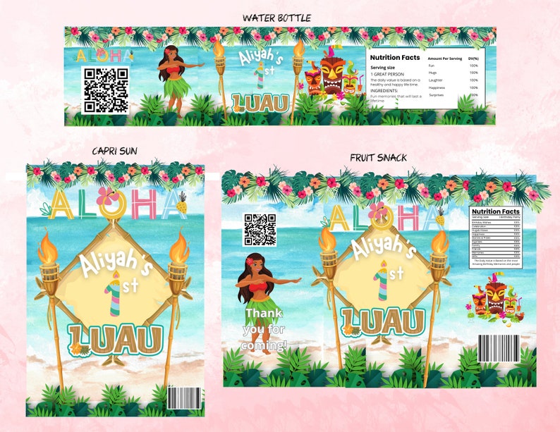 Hula Birthday Party Capri Sun Juice Box Luau Birthday Treats Water ...