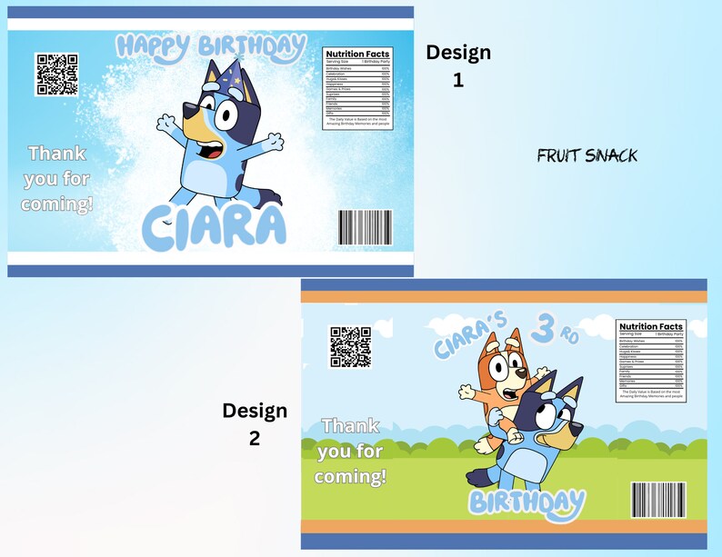 Bluey Custom Party Favor Bundle Bluey Pouch Candy Wrapper Labels Bingo ...