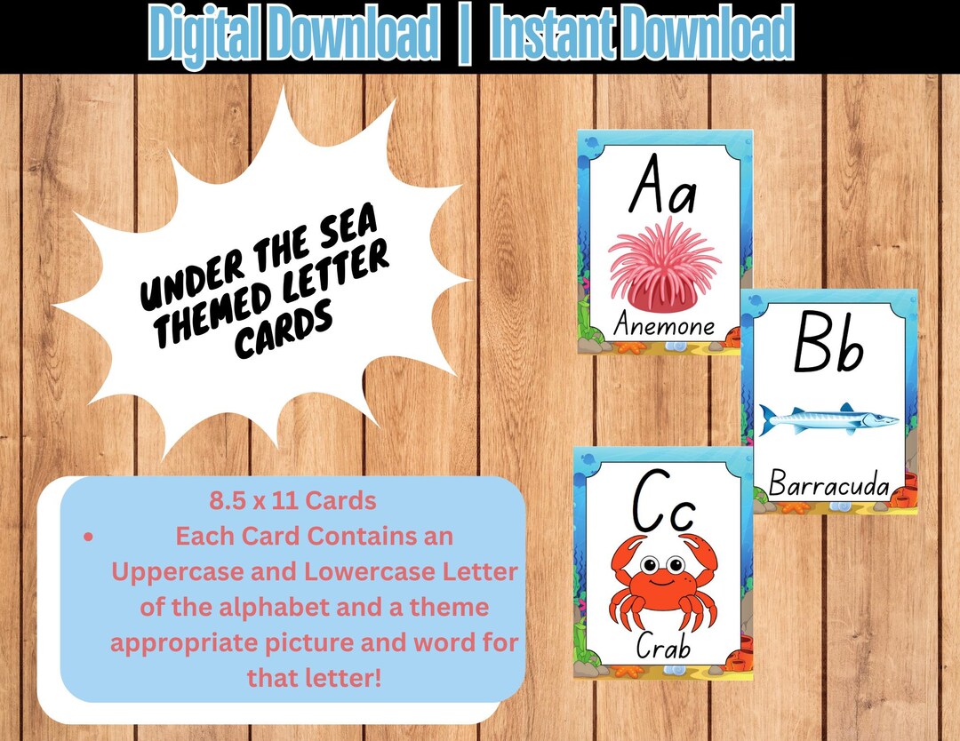 Digital Download Under the Sea Alphabet Flash Cards, Learning Cards Set ...