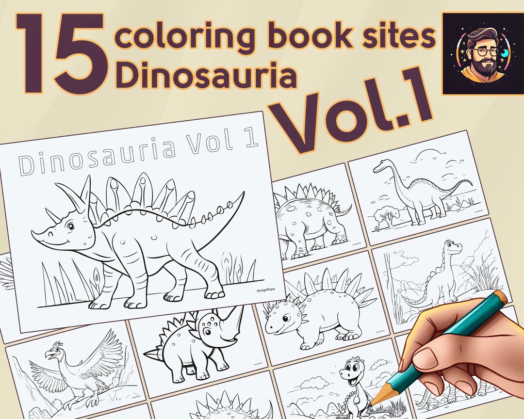 15 Coloring Pages A4 Children's Dinosaurs Vol.1 T-rex Coloring Book ...