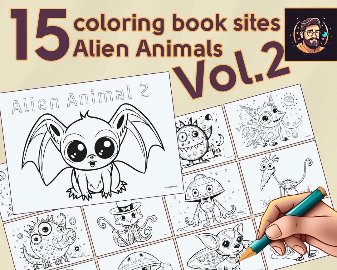 15 Coloring Pages A4 Children Alien Animals Vol.2 Coloring Book ...