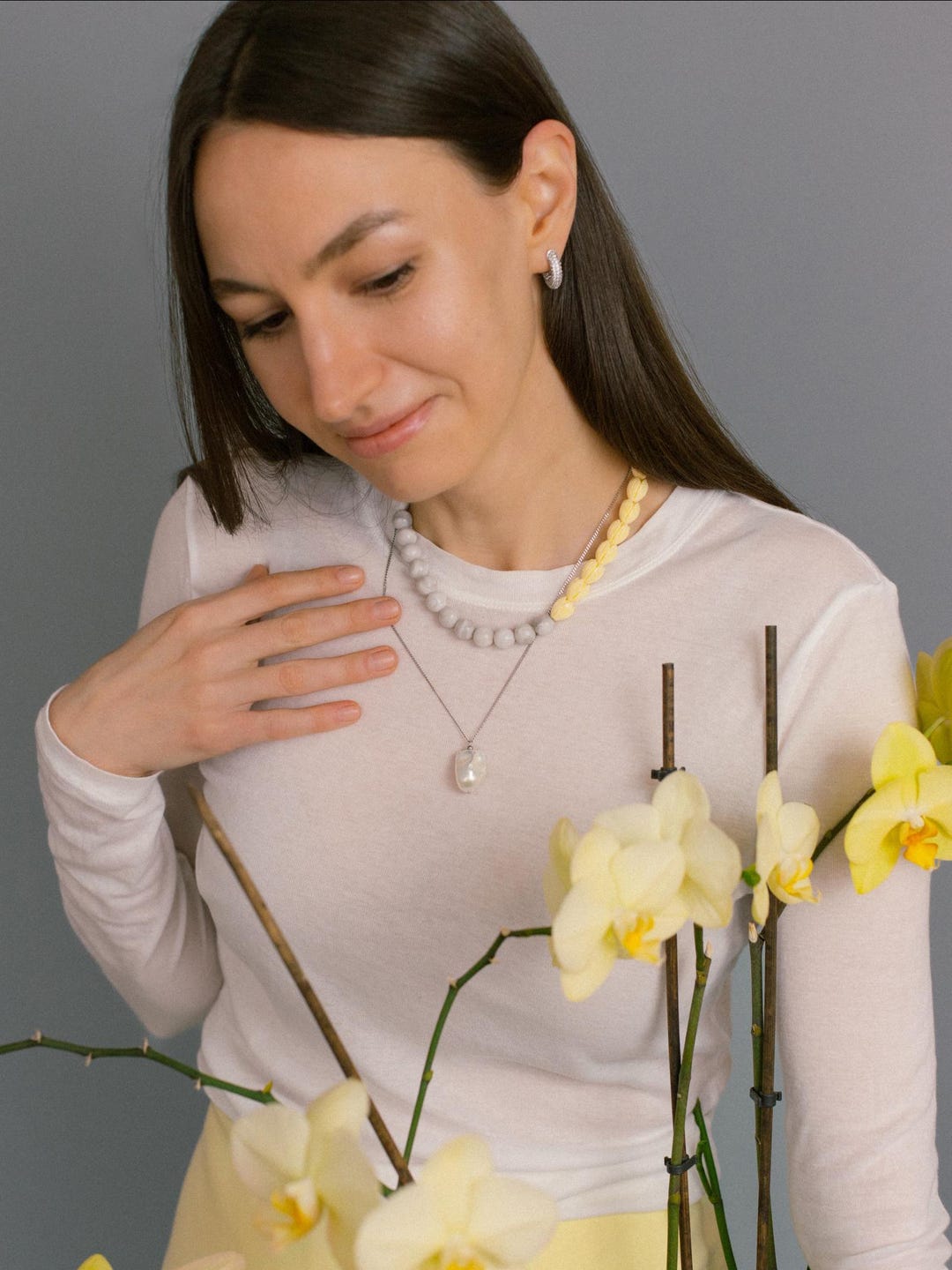 Layered Floral Necklace Set, Minimalist Botanical Necklace, Baroque ...