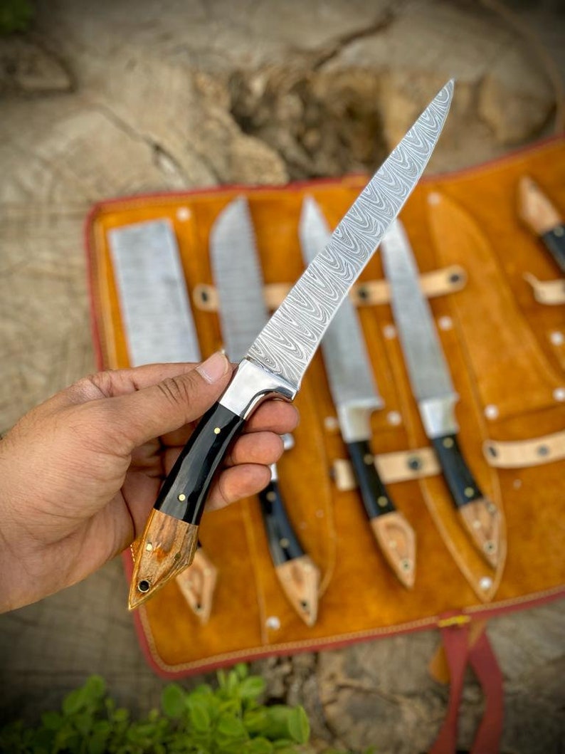 Chef Knives, Damascus Steel, Custom Handmade, Chef Set, Fixed Blade ...