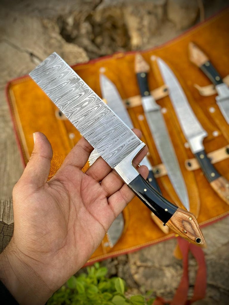 Chef Knives, Damascus Steel, Custom Handmade, Chef Set, Fixed Blade ...