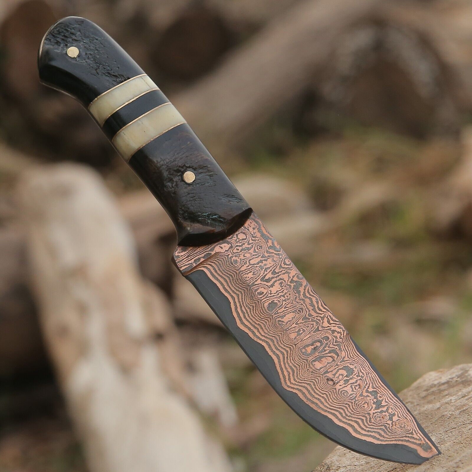Elegance in Stag 10-inch Copper Damascus Handmade Knife With - Etsy