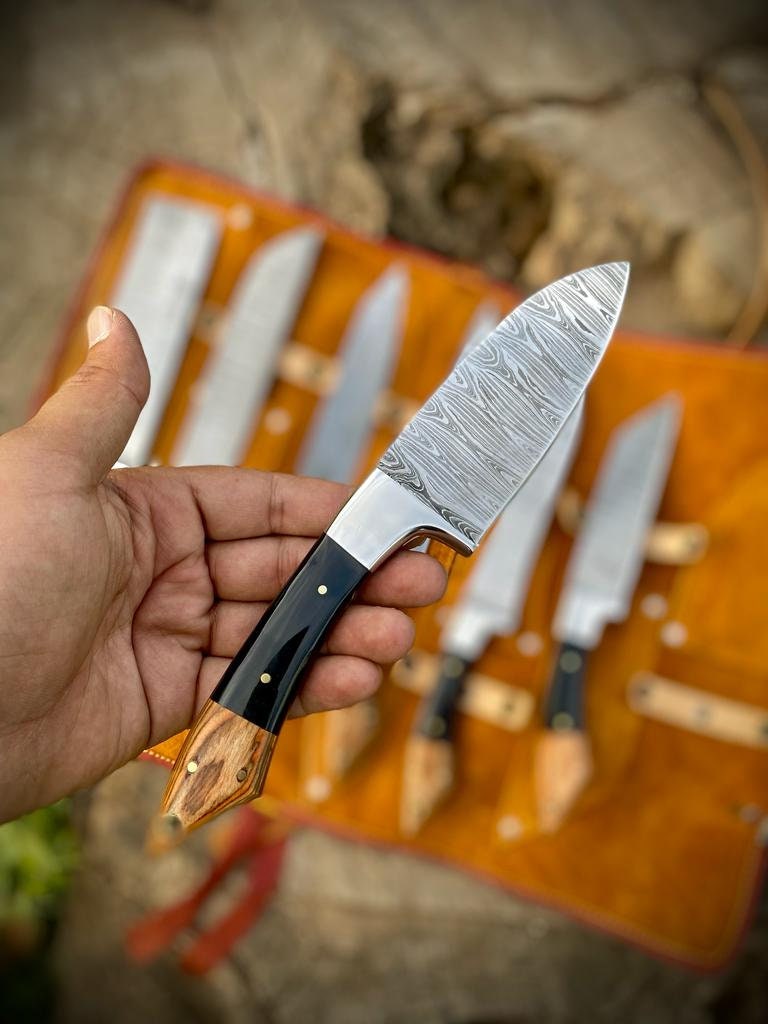 Chef Knives, Damascus Steel, Custom Handmade, Chef Set, Fixed Blade ...