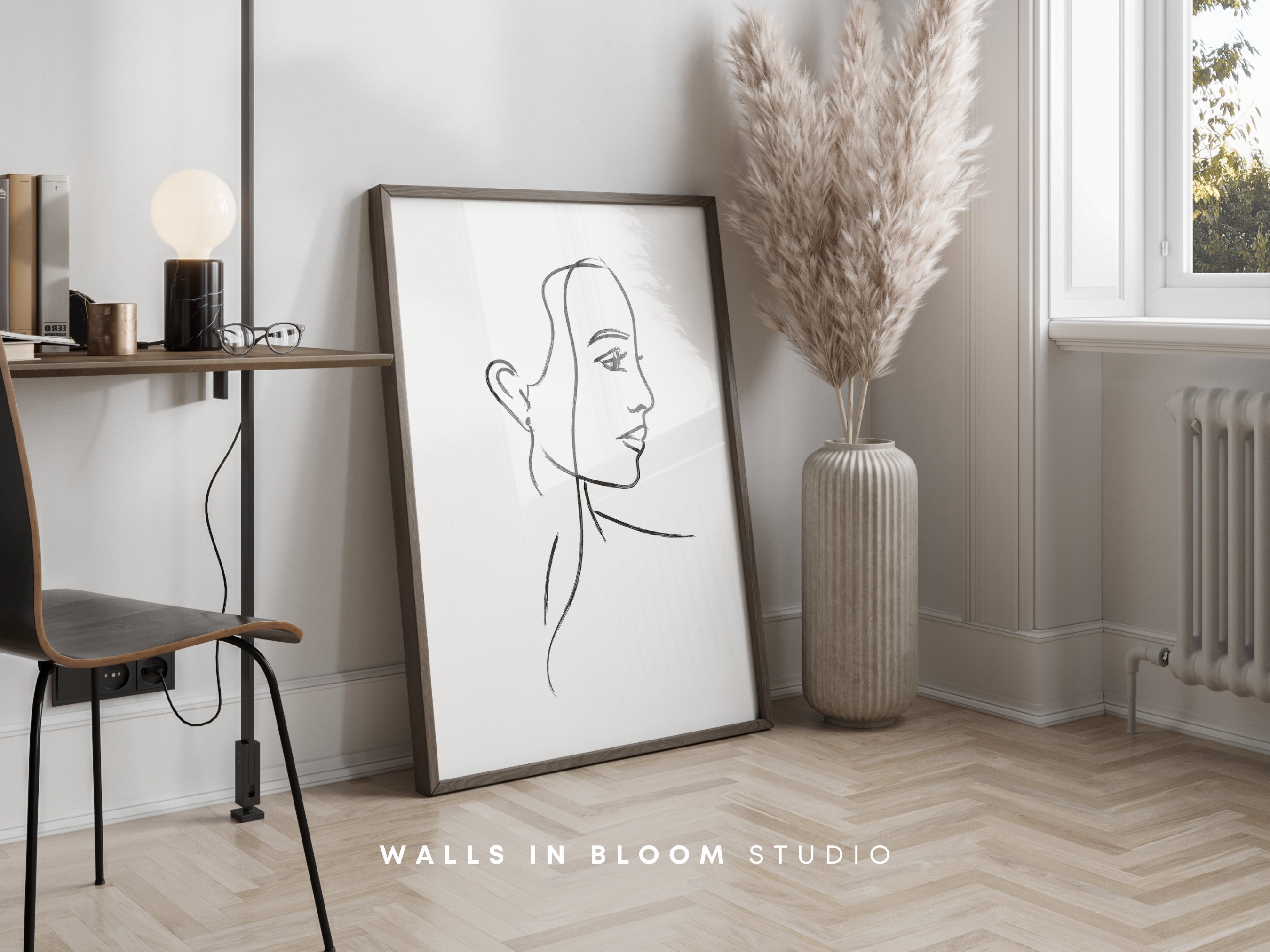 Minimalist Woman Profile Printable Artwork Black Line Sketch Digital ...