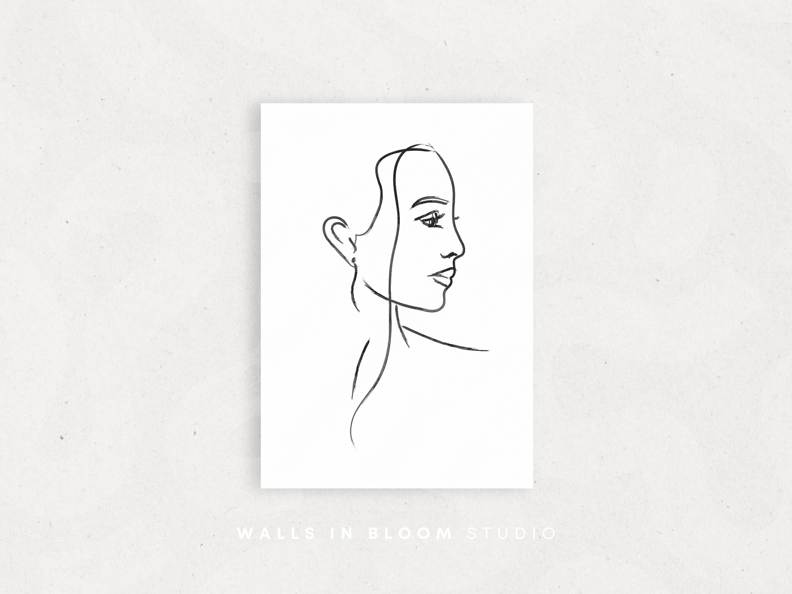 Minimalist Woman Profile Printable Artwork Black Line Sketch Digital ...