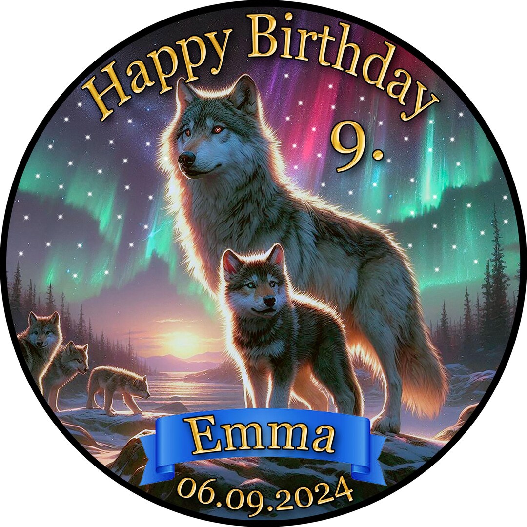 Cake Topper Photo Cake Cake Image Birthday Party Northern Lights Wolf ...