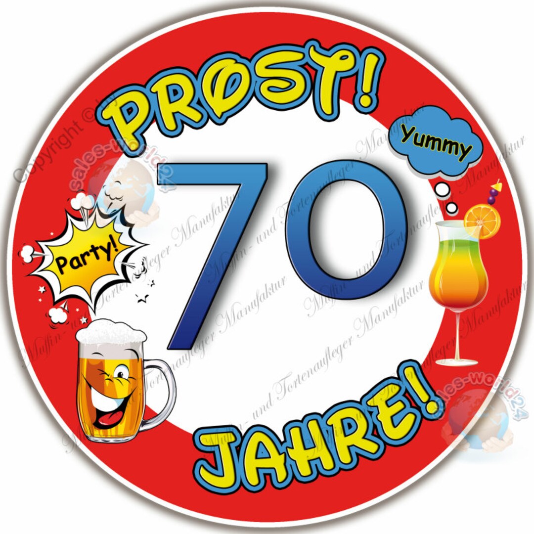 Cake Topper Photo Cake Image Warning Sign Cheers 70th Birthday GB20 ...