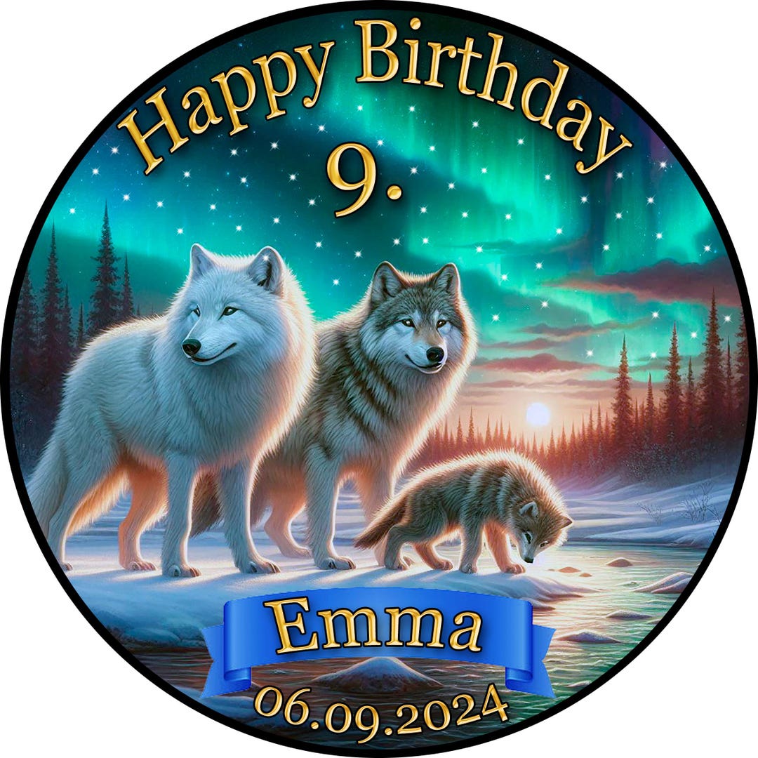 Cake Topper Photo Cake Cake Image Birthday Party Northern Lights Wolf ...