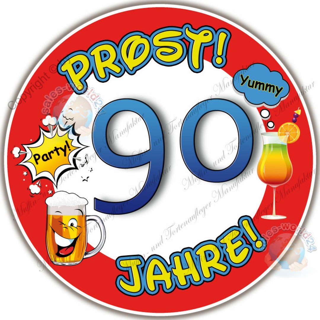 Cake Topper Photo Cake Image Warning Sign Cheers 90th Birthday - Etsy