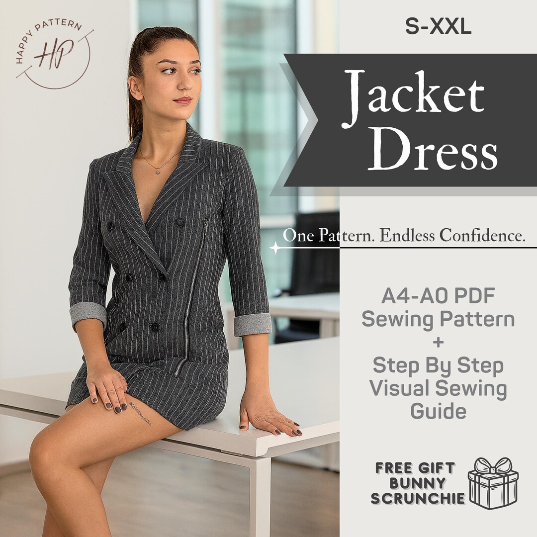 Blazer Dress PDF Pattern, Woman Jacket Dress, A4-A0 Easy Jacket Pattern ...