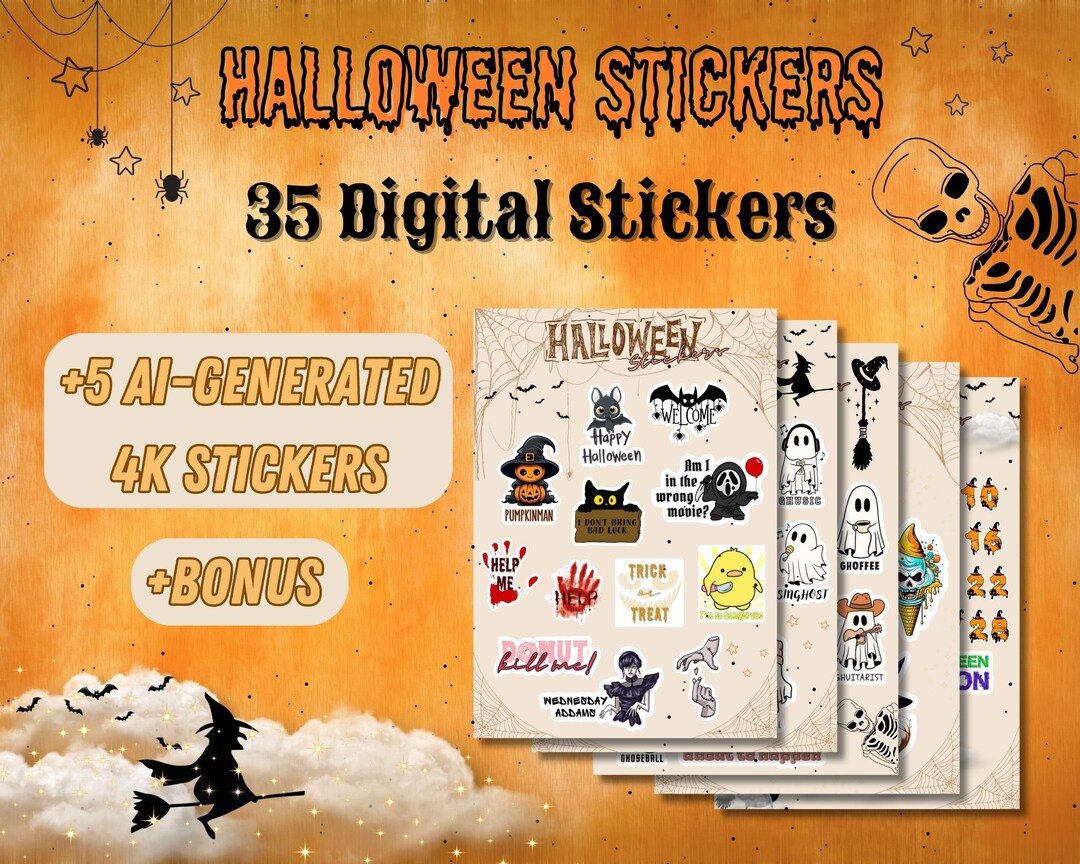 Halloween Stickers PNG, Ai-generated Bundle, Spooky & Cute Ghost ...