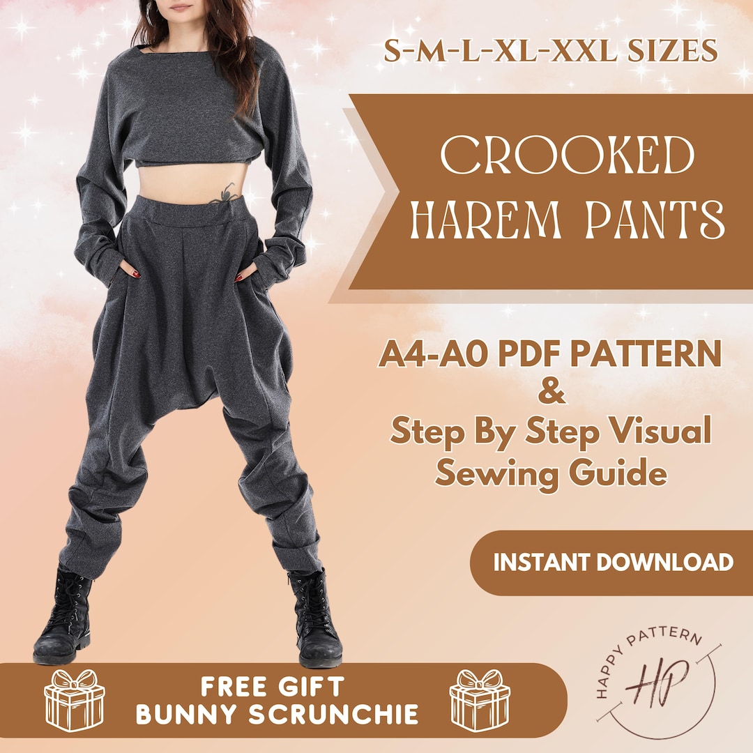 Crooked Harem Pants Pattern, Digital A4/A0 PDF Trouser Pattern + Step ...