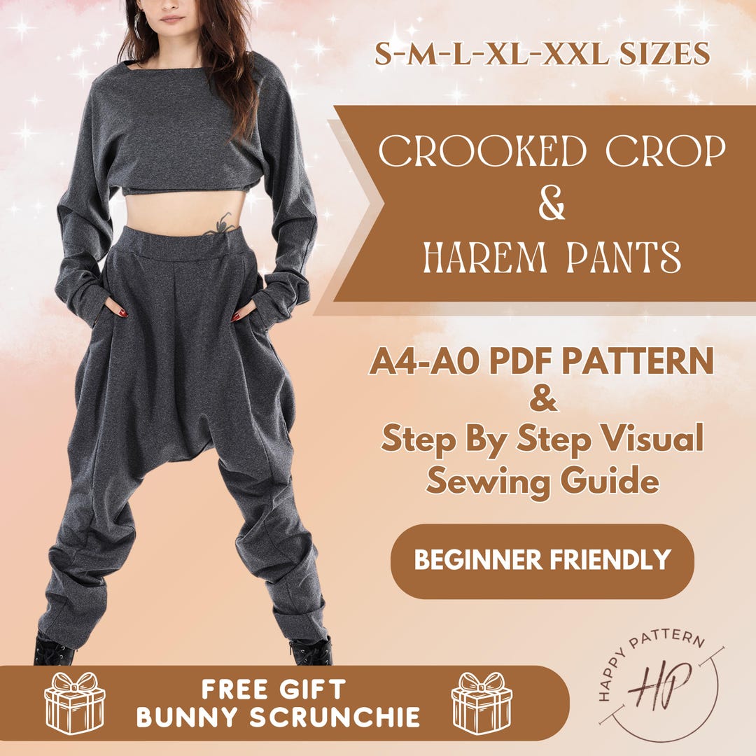 Crooked Crop & Harem Pants Pattern for Women, A4/A0 Digital PDF Pattern ...