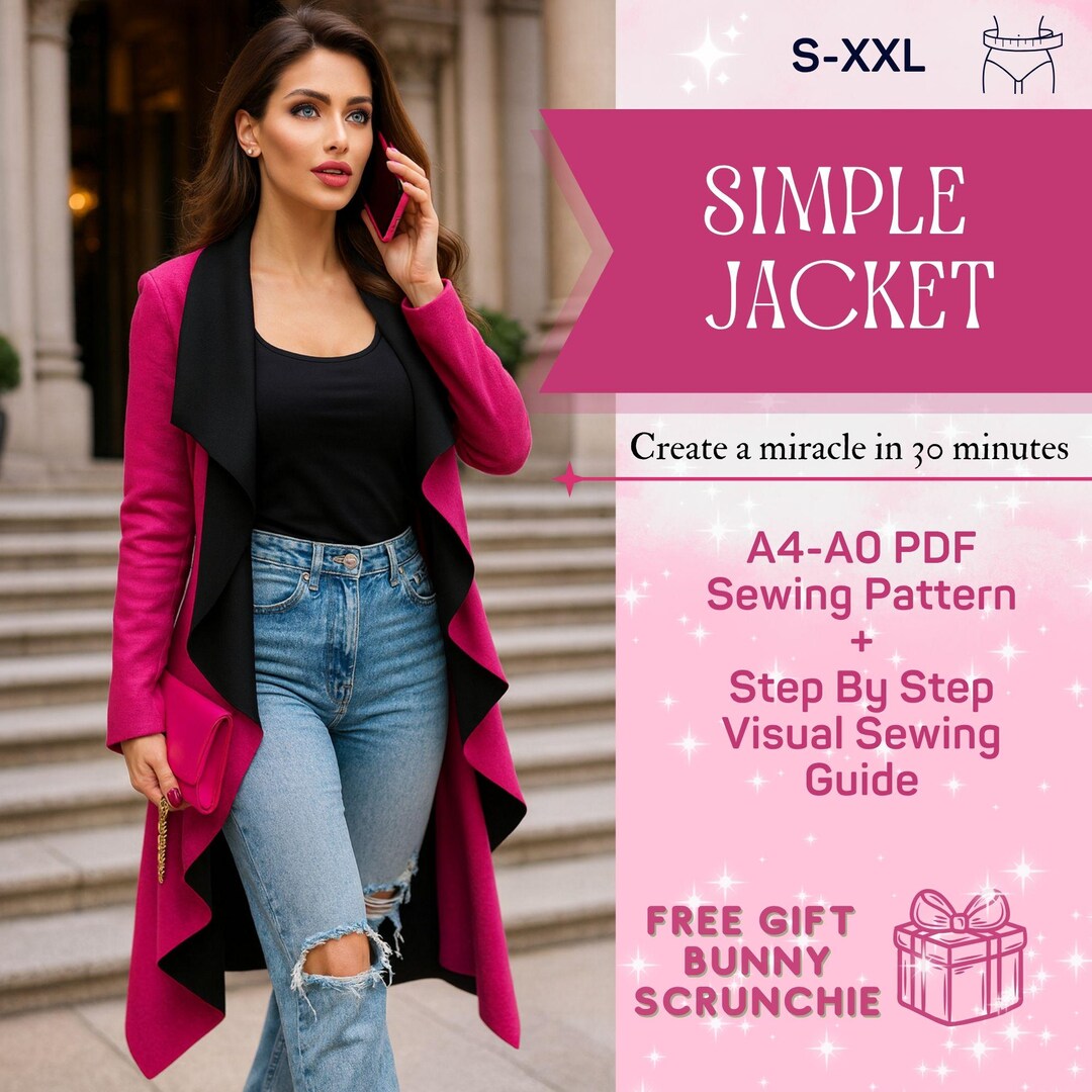Simple Jacket Sewing Pattern, Short & Long Styles, PDF Pattern, Sizes S ...