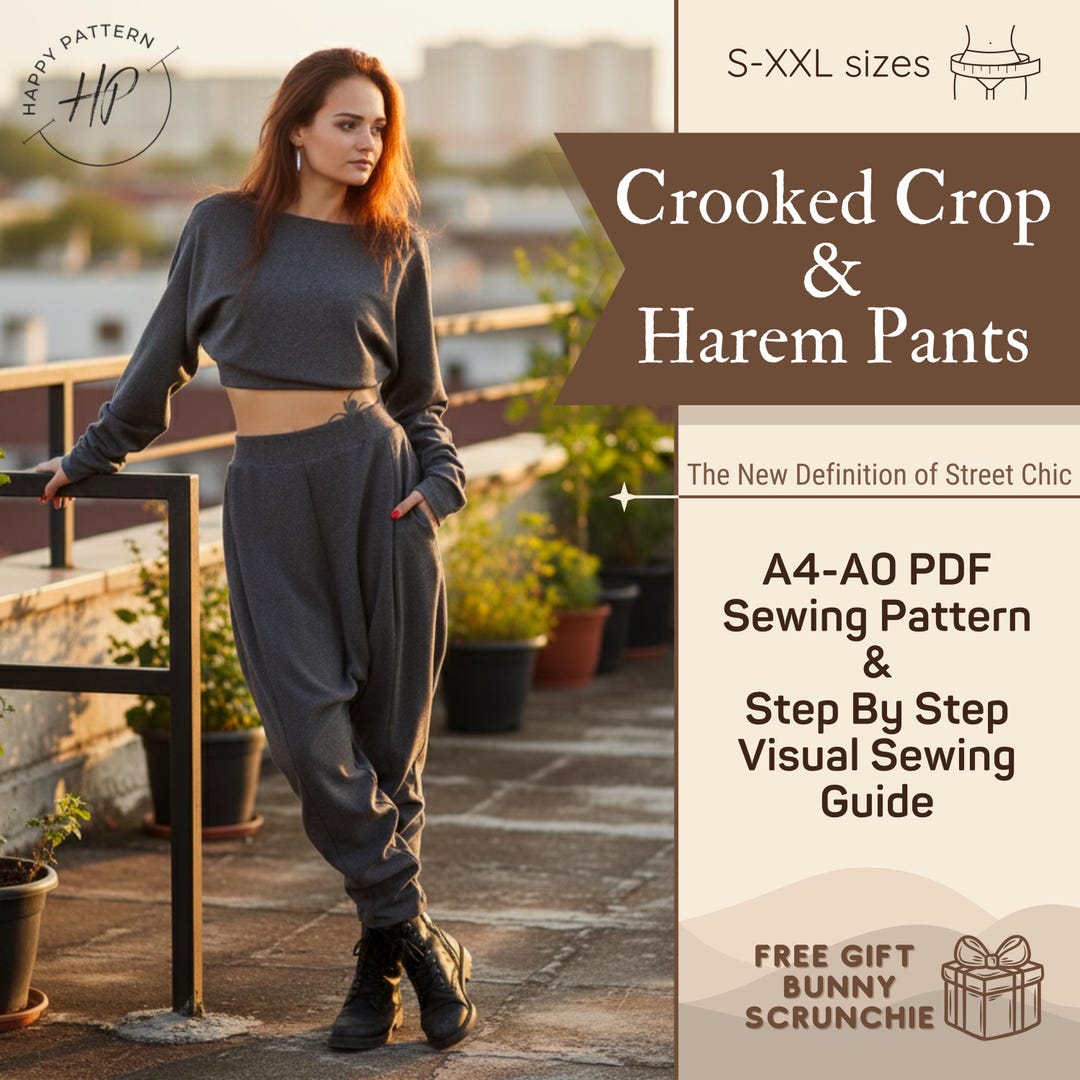 Crooked Crop & Harem Pants Pattern for Women, A4/A0 Digital PDF Pattern ...