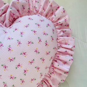 Floral Heart Pillow With Ruffles, Decorative Pink Heart Cushion ...