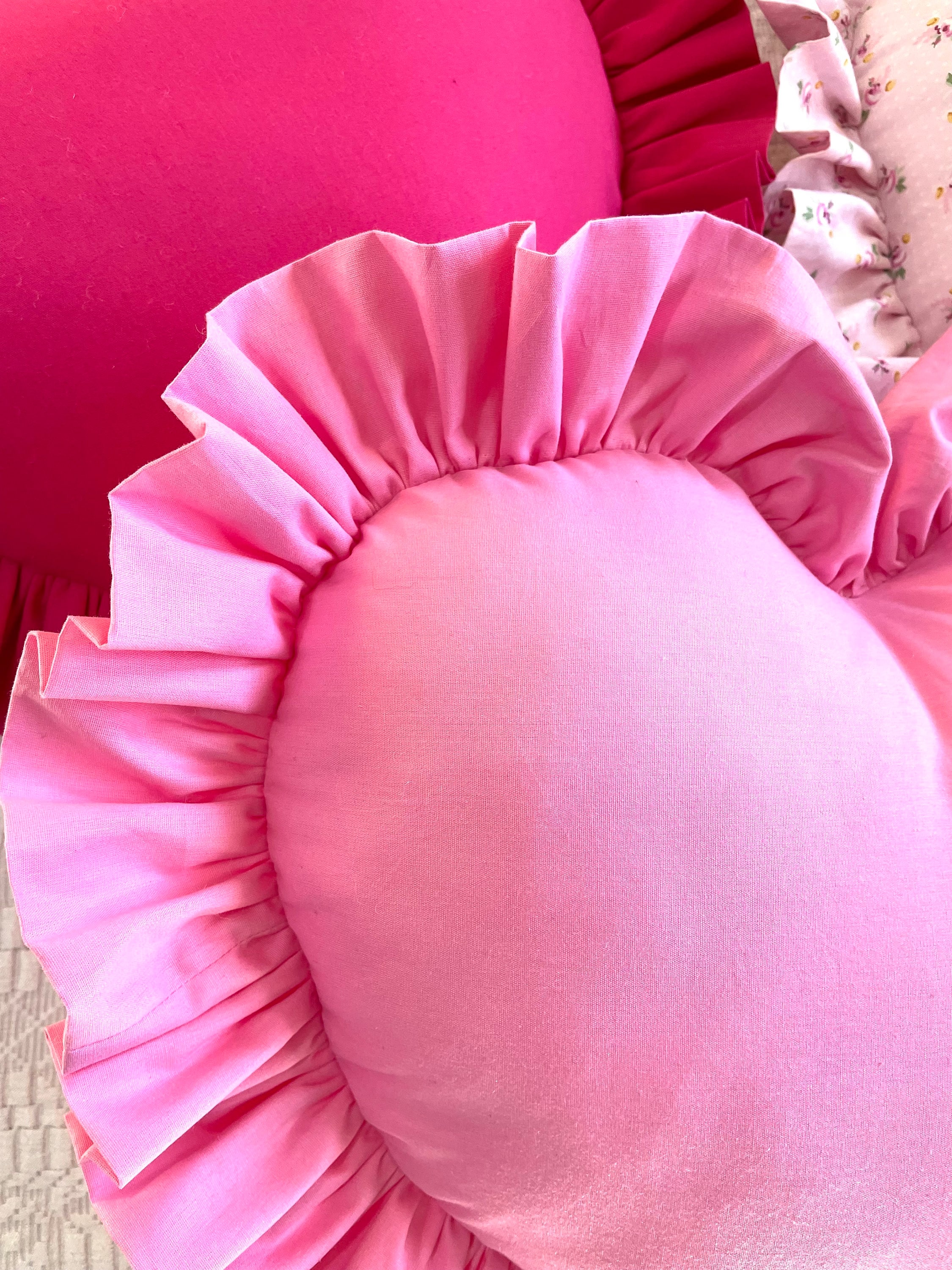 Pink Heart Pillow With Ruffles, Pink Cushion, Kids Room Decor, Kids ...