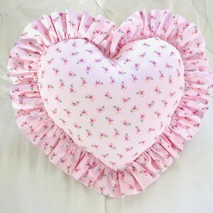 Floral Heart Pillow With Ruffles, Decorative Pink Heart Cushion ...